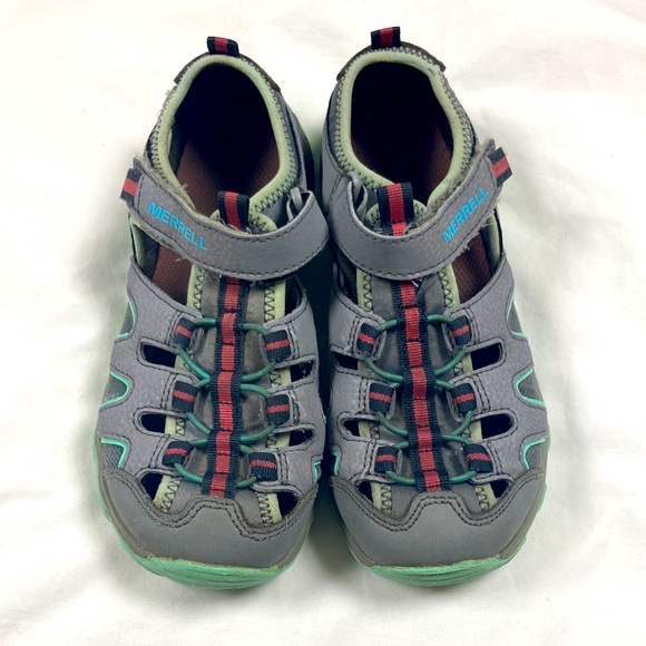 Merrell | Shoes | Merrell Girls Closed Toe Velcro Pink Teal And Gray ...